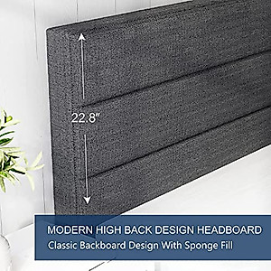Molblly Queen Bed Frame with Headboard, Upholstered Platform Bed Frame, No Box Spring Needed, Non-Slip and Noise-Free, Easy Assembly, Dark Grey