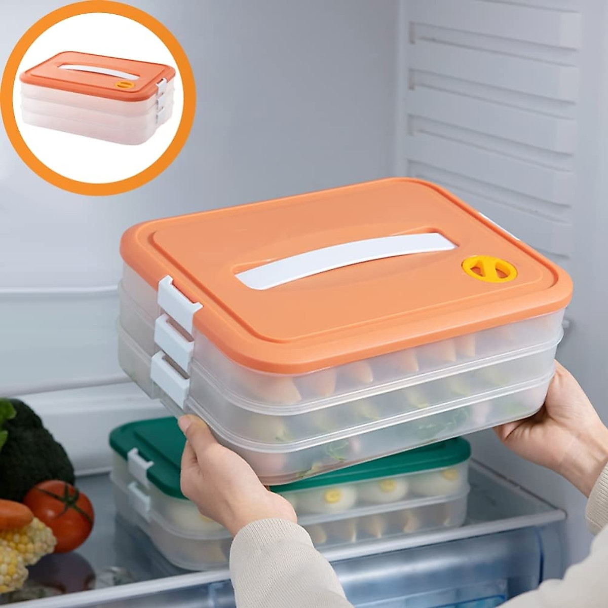 Angoily Fridge Dumpling Storage Box Dumpling Organizer Stackable Freezer Bins ForKitchen Freezer Food Storage Container (3- layer)