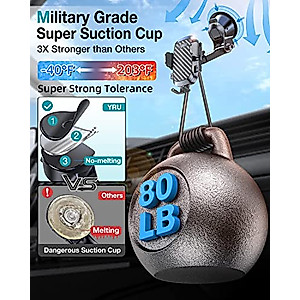 YRU [Super Stable] Phone Holder Car [Upgraded 80 Lb Suction Cup] Thick Case Friendly, Heavy Duty Mobile Car Cell Phone Holder Mount for Dashboard Vent Windshield iPhone 14 Pro Max 13 12 11 Galaxy S22