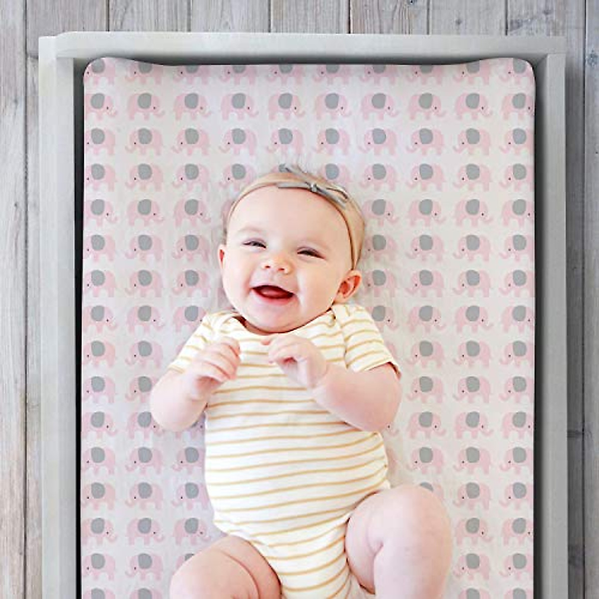 The Peanutshell Changing Pad Covers for Baby Girls | 2 Pack Set | Pink Elephant & Hearts