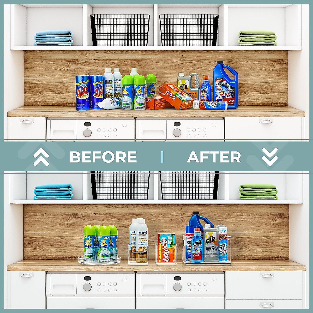 Sorbus Laundry Organizer Set, Large Stackable Bin Open Front, 2 Narrow Stackable Storage Bins, 1 Lazy Susan Organizer, - Clear Organizer Bins for Laundry Organization and Storage (Set of 4)