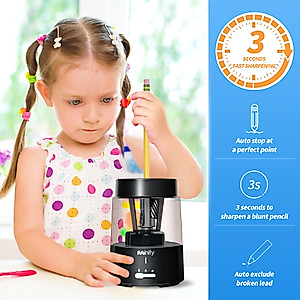Pencil Sharpener Minify Electric Pencil Sharpener Heavy Duty Blade Rechargeable Battery Powered Pencil Sharpeners for 6-8mm Colored Pencils Auto Stop Fast Sharpen in 3s Ideal for Office/School/Home