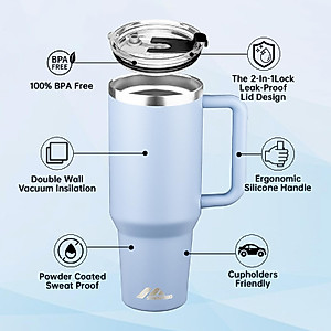 StarSpeed 40 oz Tumbler with Handle and Straw Lid | Stainless Steel Water Bottle Travel Mug Reusable Insulated Cup With Lid And Straw, Keep Cold Heat and Ice for Hours(40oz,Blue)