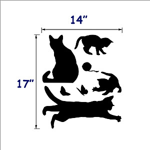 DNVEN Cats Decals Cats Playing Cathing Butterfly Silhouette Children Animals Kids Wall DIY Vinyl Removable Stickers Murals for Kids Rooms Children's Rooms Bedrooms Nursery 37 inches x 21 inches