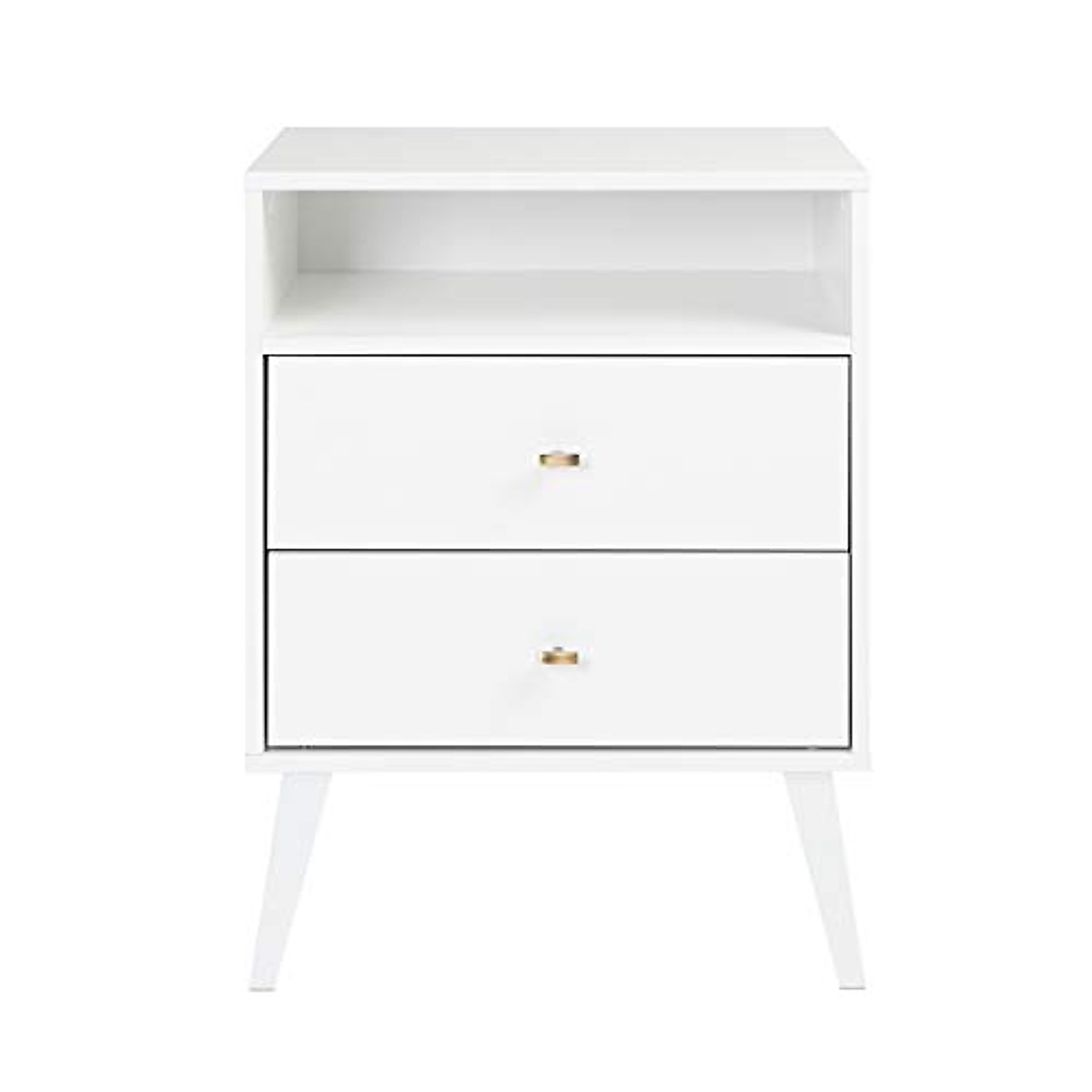Prepac Milo Mid-Century Modern 2 Drawer Nightstand With Open Shelf, 16"D x 22.5"W x 29.5"H, White