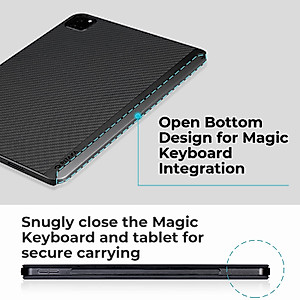pitaka Magnetic Case & Folio for iPad Pro 12.9 6th/5th Generation 2022/2021 Slim Tri-Fold Stand with Auto Wake/Sleep Case Compatible with Magic Keyboard - Black