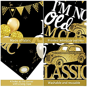Funny Birthday Decorations for Men I'm Not Old I'm Classic Backdrop,Black Gold Funny Classic Car Happy Birthday Backdrop Party Supplies for Adults,30th 40th 50th 60th 70th 80th 90th Bday Party Poster