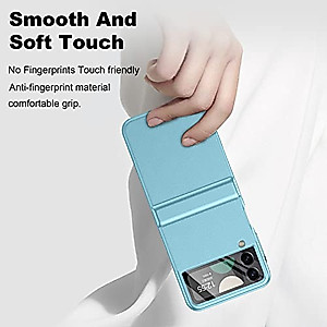 for Samsung Z Flip 4 Leather Case: Spring Hinge Protection & Camera Lens Protector Metal Volume Key Protective Slim Thin Shockproof Phone Case for Galaxy Z-Flip4 5G (Blue)
