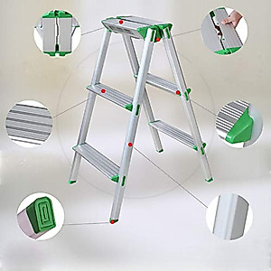 PENGJIE Folding Ladder Step Stool Ladder 3 Step Folding Aluminum Stool Heavy Duty Steel Portable Anti Slip Mat Tread Compact 120 Kg Capacity