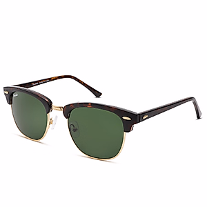 Pro Acme Semi-Rimless Frame Square Sunglasses for Men Women 100% Real Glass Lens(Tortoise Gold Frame G15)