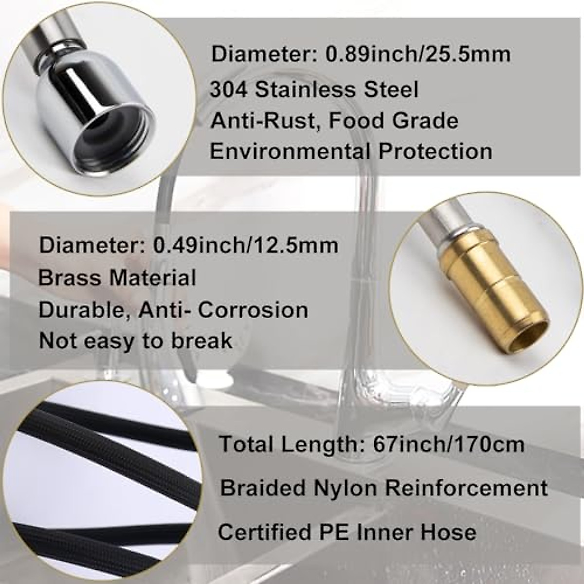 K-1219935-BC Replacemnet Hose Kit for Kohler Pull-Down Kitchen Faucet 67 inches Bright Chrome Finish Compatible with Kohler Pull-Out Kitchen Faucet Hose Replacemnet Part K-1304674-BC