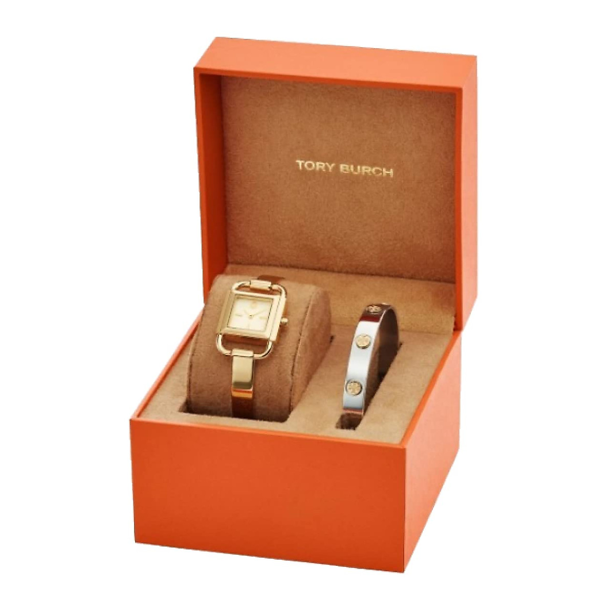 Tory Burch TBW7257 Cream Dial Gold Tone Stainless Steel Bracelet Band with Two Tone Bracelet Band Phipps Watch Women's Gift Set