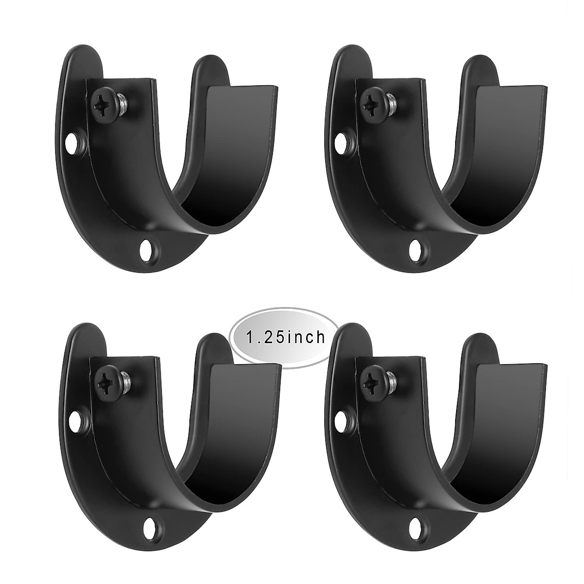 KOVOSCH 2 Pack Stainless Steel Closet Rod Brackets, 1-1/4 Inch Heavy Duty Closet Rod End Support, U-Shaped Closet Pole Holder Flange Rod Sockets with Adjustable Screws, Black