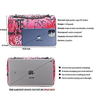 Wearigoo Satchel Handbags for Women Neon Multicolor Colorful Shoulder Crossbody Cute Brilliant Color Clutch Purses Graffiti Evening Bag with Zipper and Long Strap Red Graffiti