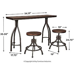 Signature Design by Ashley Odium Urban Counter Height Dining Table Set with 2 Bar Stools, Gray