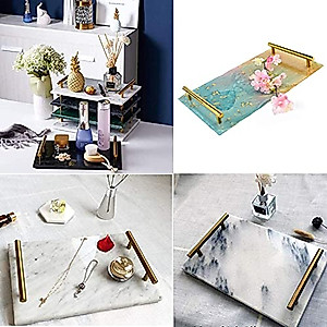 DSHE Silicone Mold Tray Geode 1pcs Agate Platter Molds and 2pcs Gold Handles, Epoxy Resin Casting Molds for Making Faux Agate Tray,Serving Board (molds with 2pcs handles)