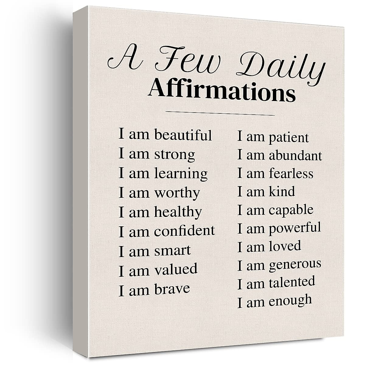 Daily Affirmations Canvas Wall Art Poster Print Gift, Positive Affirmations Painting Ready to Hang Home Office Decor (11.5" x 15")