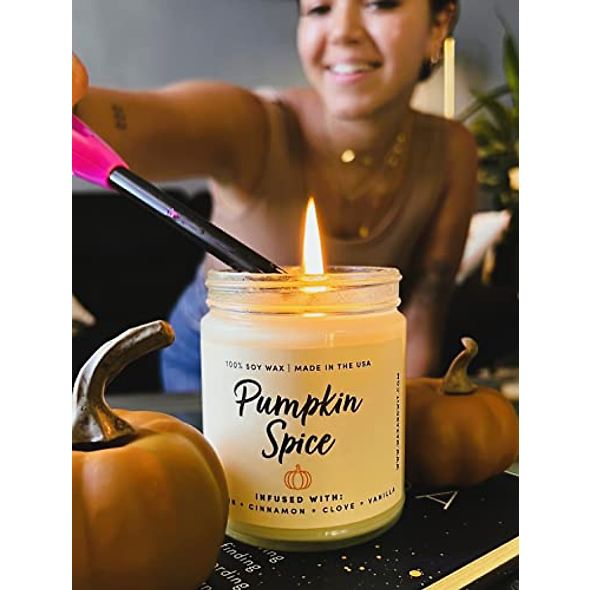 Fall Candles, Pumpkin Spice Candles for Home, Autumn Candle, Pumpkin Candle, Fall Scented Candles for Home, Fall Home Decor, Fall Bathroom Decor, Autumn Decor, Hello Pumpkin, Hello Fall - 9oz