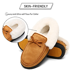 Mishansha Womens House Shoes Memory Foam Suede Moccasin Slippers Winter Warm Fleece Lined Home Shoes with Anti-Skid Rubber Sole Brown 9 Women/7 Men