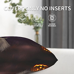 SHIRMDIY Ghost Pumpkin Moon Square Throw Pillow Covers 2 Packs, Halloween Castle Decorative Couch Pillowcase with Hidden Zipper, 16x16 Inch Double Side Print Throws Cushion Cover for Bed Sofa