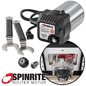 SpinRite Router Motor for Router Lifts and CNC, 3.25HP, Soft Start, Variable Speed, Easy Mount 4.2" Body, Includes Pair of ER20 Collets (1/2" & 1/4"), Collet Nut, Offset Wrench Set