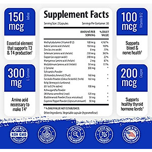 1 Body Thyroid Support Supplement for Women and Men - 2 Pack 60 Days - Energy & Focus Formula - Vegan & Non-GMO - Iodine, Vitamin B12 Complex, Zinc, Selenium, Ashwagandha, & More…