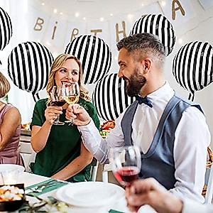 12 Pieces 18 Inch Black and White Striped Balloons Decoration Foil Mylar Balloons Aluminum Helium Balloons for Birthday Party, Baby Shower, Halloween, Ceremonies, Holiday Parties Decoration