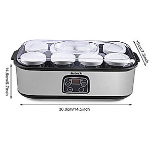 Automatic Yogurt Maker Machine Digital LCD Display with Constant Temperature Control 8 Glass Greek Jars and Lids 48 Ozs Stainless Steel Design for Home Kitchen Use.