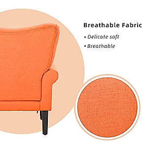 YOLENY Modern Accent Chair,High Back Armchair,Upholstered Fabric Button Single Sofa with Wooden Legs for Living Room,Bedroom,Club,Orange