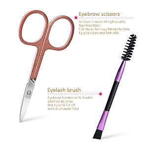Eyebrow Tweezers Set,Precision Tweezers for Women Eyebrow Grooming Kit with Eyelash Applicator Tool Face Hair Removal Scissors 7pcs in PU Case