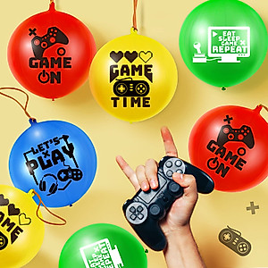 32 Pcs Video Game Punch Balloons Pixelated Punch Ball Pixel Video Game Punching Balls Latex Punch Balls Toys for Fun Games, Birthday Party Favors Supplies, Goodie Bag Filler (Blue, Red, Yellow, Green)