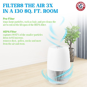 Arm & Hammer, AH301W HEPA Air Purifier for Home Office, Desktop Air Cleaner Removes 99.97% Allergies, Smoke, Dust, Pollen, Pet Dander, Odor, Germs, Mold, Pearl White