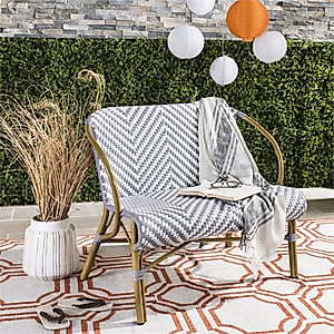 SAFAVIEH PAT4016A Outdoor Collection Dandra Navy and White Herringbone Rattan Settee