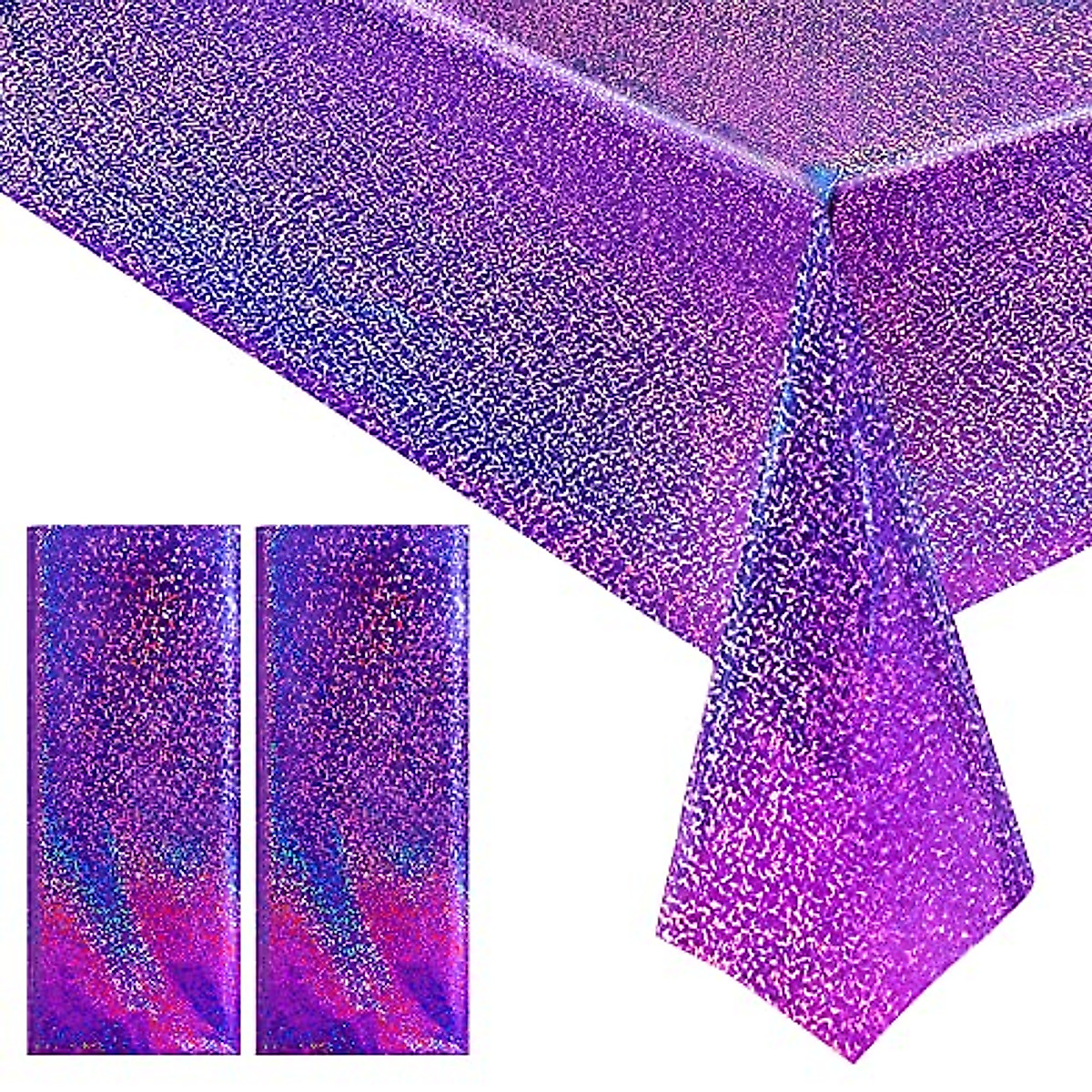 2 pcs Pink&Purple Holographic Party Tablecloths 40" x 108" Laser Sparkly Table Cloths Iridescence Foil Glitter Table Cover for Mermaid Unicorn Wedding Anniversary Baby Shower Birthday Party Supplies