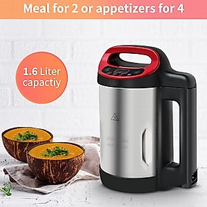 Potlimepan Soup Maker 1.6 L, 6 in 1 Multi-Funcation Soup and Smoothie Maker with Smart Control Panel, Stainless Steel Hot Soup Maker Electric, Makes 2-5 Servings Smart Living for Home Use Red