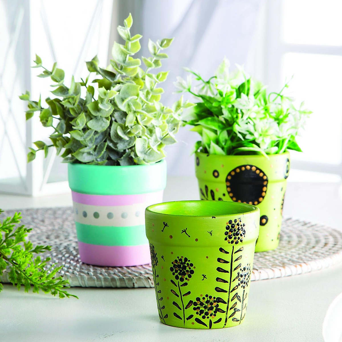 Fun Express Mini Flower Pots Bulk Ceramic - Set of 12 Unfinished White Ceramic Pot for Kids - Color Your Own Class Pack - Great for Classrooms, Art Class and Camp Craft Projects