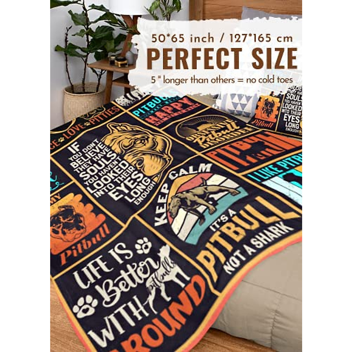 InnoBeta Pitbull Gifts for Pitties Lovers, Pitbull Flannel Blanket Throws for Pitt Dog Mom Dad, 50 x 65 inches, Perfect for Birthday Christmas Thanksgiving Mother's Day