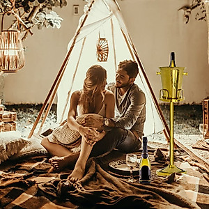 Ice Bucket with Stand 201 Stainless Steel Ice Bucket Standing Hammered 13Lbs Gold Ice Bucket with Carrying Handle for Wine Champagne Beer KTV Clubs Bar Parties (Total Height: 91cm,5L)