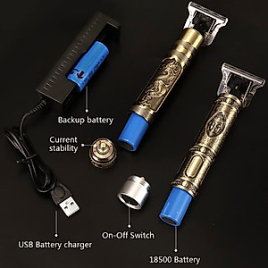 KEMEI Professional Hair Clippers Cordless Trimmer Rechargeable T Shape Stainless Steel Electric Shaver (Dragon Carved)
