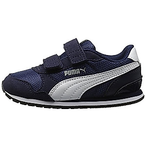PUMA Unisex-Child ST Runner 2 Mesh Hook and Loop Sneaker, Peacoat-Puma White, 4, Toddler US