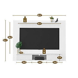 Naomi Home Zola Multi Storage Wall Media Center for up to 70 inch TVs, Entertainment Center with Storage, Floating TV Stand with 2 Sliding Doors and 2 Floating Wall Shelves, UV Painting Finish White