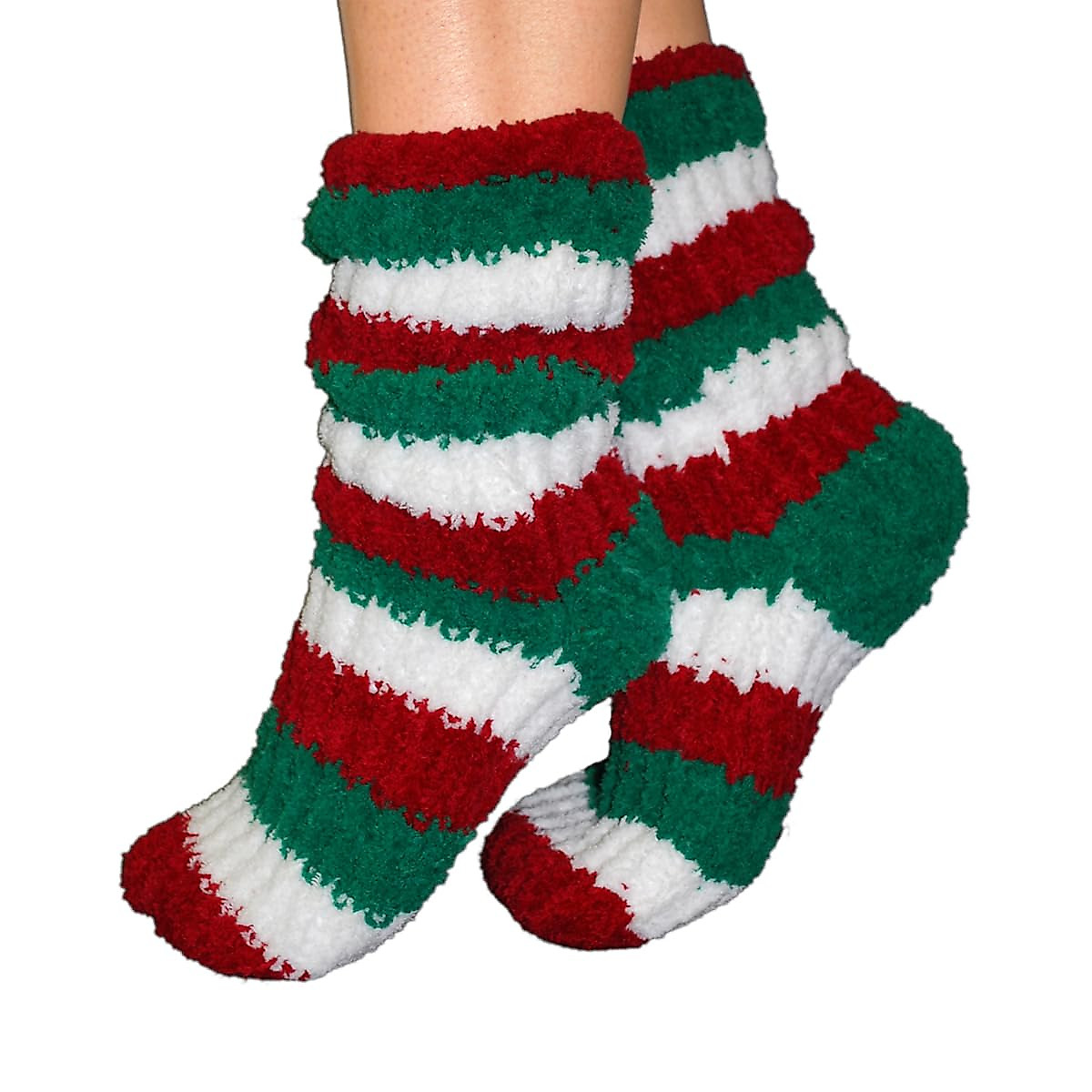 Earth Therapeutics Cozy Socks with Shea Butter - Red + Green Stripe