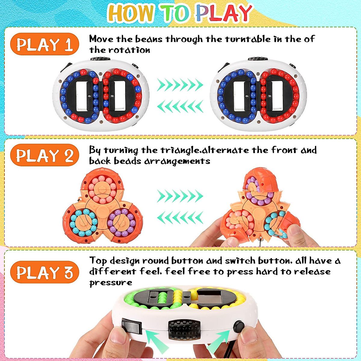 4 Pcs Rotating Bean Toys Set, Spinner Toys 2 in 1 Learning and Education Rotating Bean Cube Puzzle Stress Relief Gift for Kid Boy Girl Student Birthday Gift Classroom Prize(Cute)