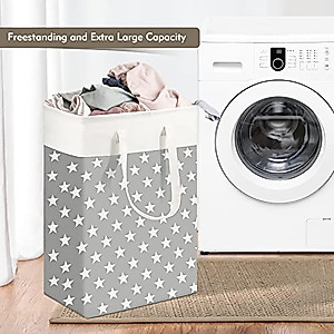 Lifesela 2-Pack Large Laundry Basket, 80L Collapsible Laundry Hamper with Extended Handles, Waterpoof Clothes Hampers for Laundry, Freestanding Tall Laundry Bin for Bedroom, Bathroom, Dorm, Grey