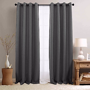 Lazzzy Bedroom Curtains 84 Inches Long 2 Panels Dark Gray Room Darkening Thermal Insulated Linen Textured Window Treatment Set Light Reducing Drapes