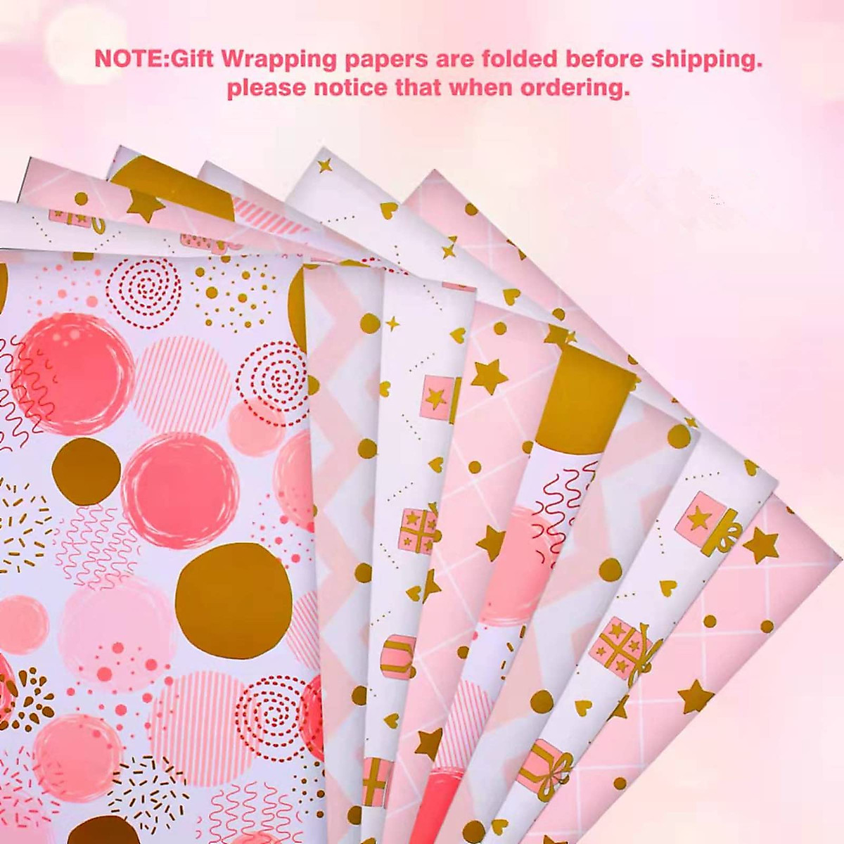 Wrapping Paper Pink Gold Birthday Gift Wrapping Paper for Girls Women-Soft Pink Gift Wrap Paper and Ribbon Sticker for Present - Pretty Light Pink Wrapping Paper Birthday Girl Wrapping Paper Birthday Wrapping Paper Girls Folded Sheets for Party,Wedding,Va