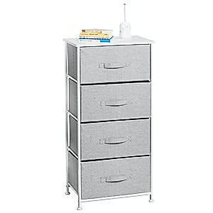 mDesign Tall Dresser Storage Tower Stand with 4 Removable Fabric Drawers - Steel Frame, Wood Top Organizer for Bedroom, Entryway, Closet - Lido Collection - Gray