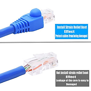 PETECHTOOL RJ45 Cat6 Pass Through Connectors Gold Plated 8P8C Ends and Blue Strain Relief Boots for CAT6 RJ45 Ethernet Network Cable Connector Plug Cover 100/100 (200 Packs Total)