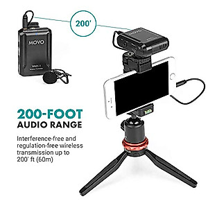 Movo WMX-1 2.4GHz Wireless Lavalier Microphone System Compatible with DSLR Cameras, Camcorders, iPhone, Android Smartphones, and Tablets (200' ft Audio Range)