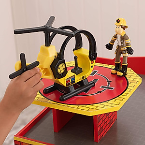 KidKraft Wooden Fire Station Set for 360 Degree Play - Wooden Construction, Working Garage Doors, Bendable Figures, Young Children Toy, Comes with Instructions, Scree Free Toy, Gift for Ages 3+